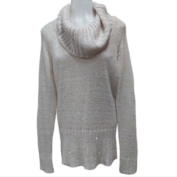 lei | Sweaters | Lei Piper Cream Offwhite Cowl Neck Sequin Bling ...